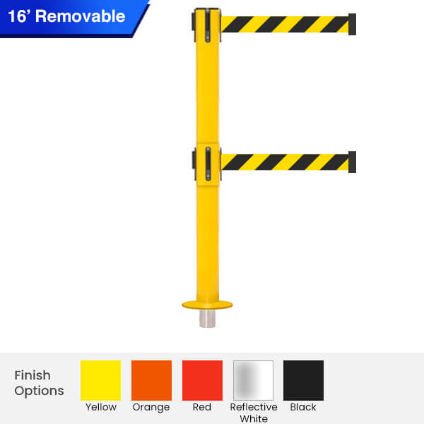 Removable Safety Retractable Belt Barrier - Heavy Duty - Twin 16ft Belts