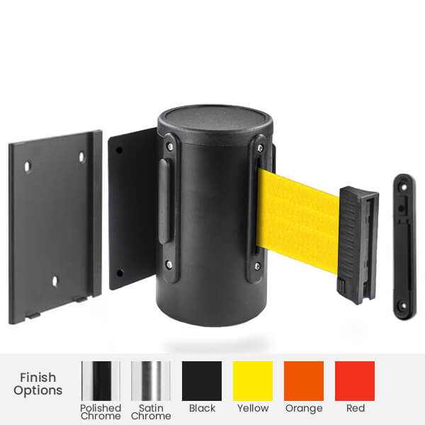 Steel Wall Mount Retractable Belt Barrier | Wall Unit 7.5 to 11ft Belt