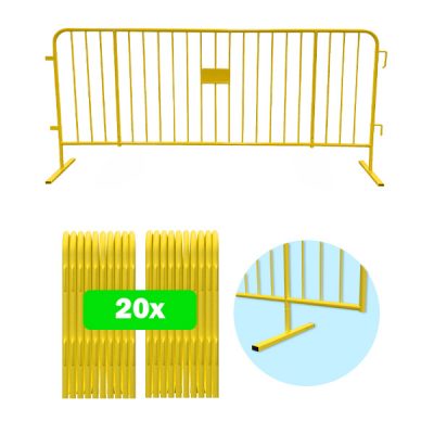 8.5ft Heavy Duty Steel Barricade | 20 Pack Yellow Barricade Bundle