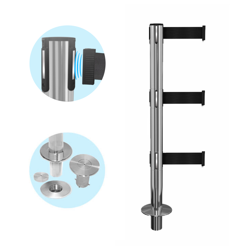 Triple Belt Removable Breakaway Barrier | QueuePro Removable